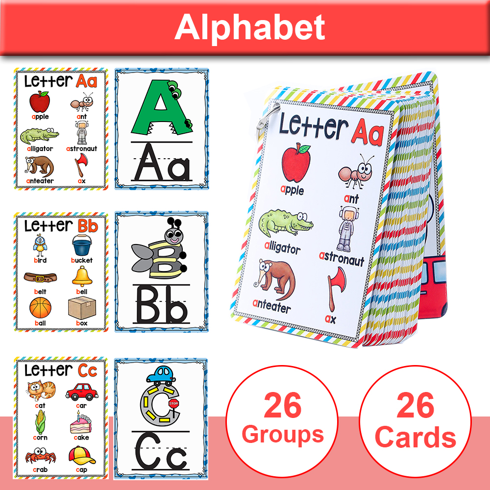 26 Letters Alphabet 156 Phonics English words Pocket Cards Baby ...