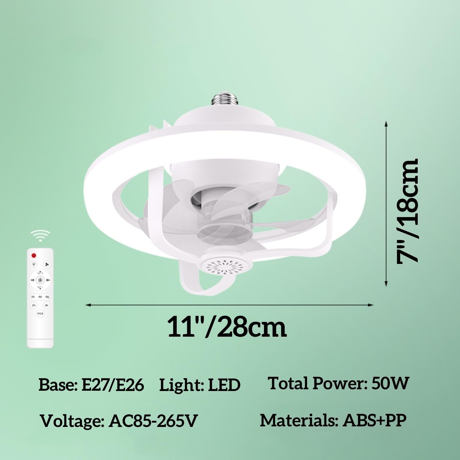 GREEN WIND 360° Ceiling Fan with Light E27 Screw Base Fan Light with ...