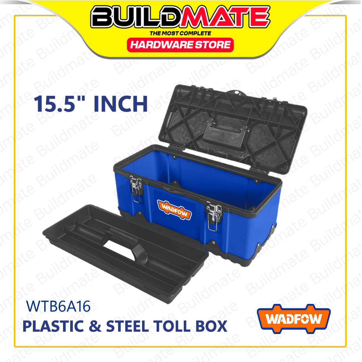 BUILDMATE Wadfow Plastic & Steel Tool Box 15.5" / 18.5" Inch Tools Organizer Storage Toolbox ...