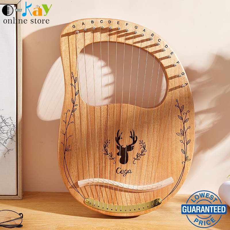 O-KAY 16/19 String Wooden Lyre Harp Resonance Box String Instrument with Tuning Wrench 3pcs ...