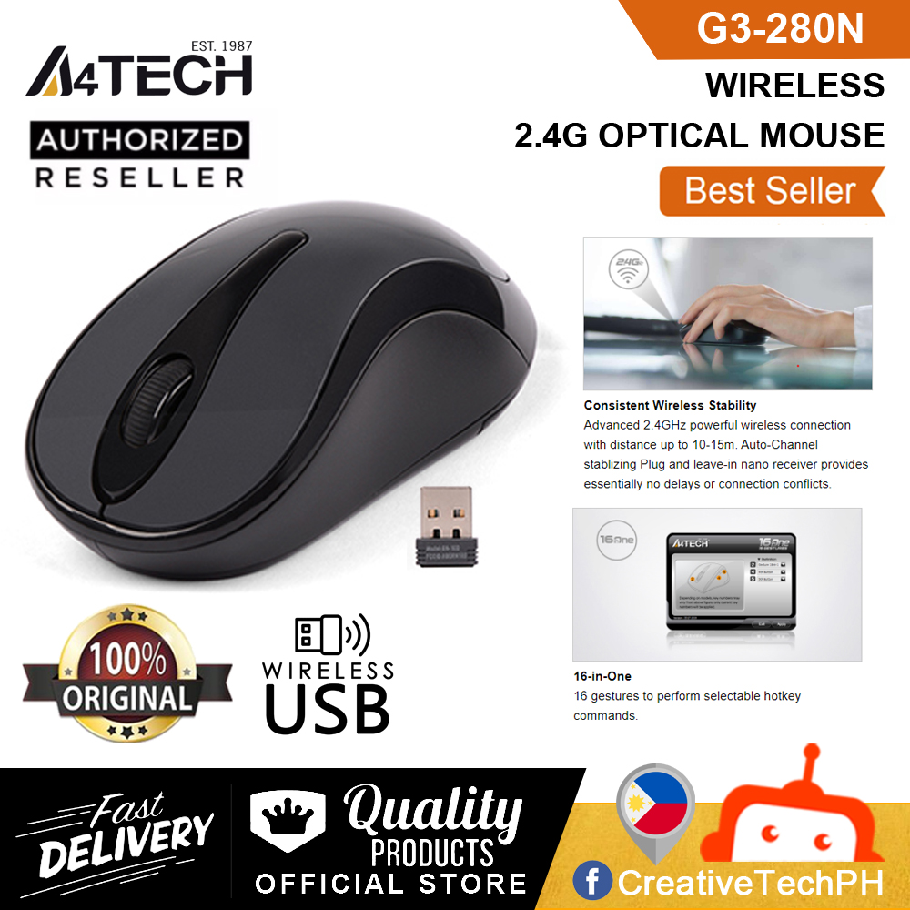 ORIGINAL A4TECH Wireless 2.4G Optical Mouse (V-Track) G3-280N | Lazada PH