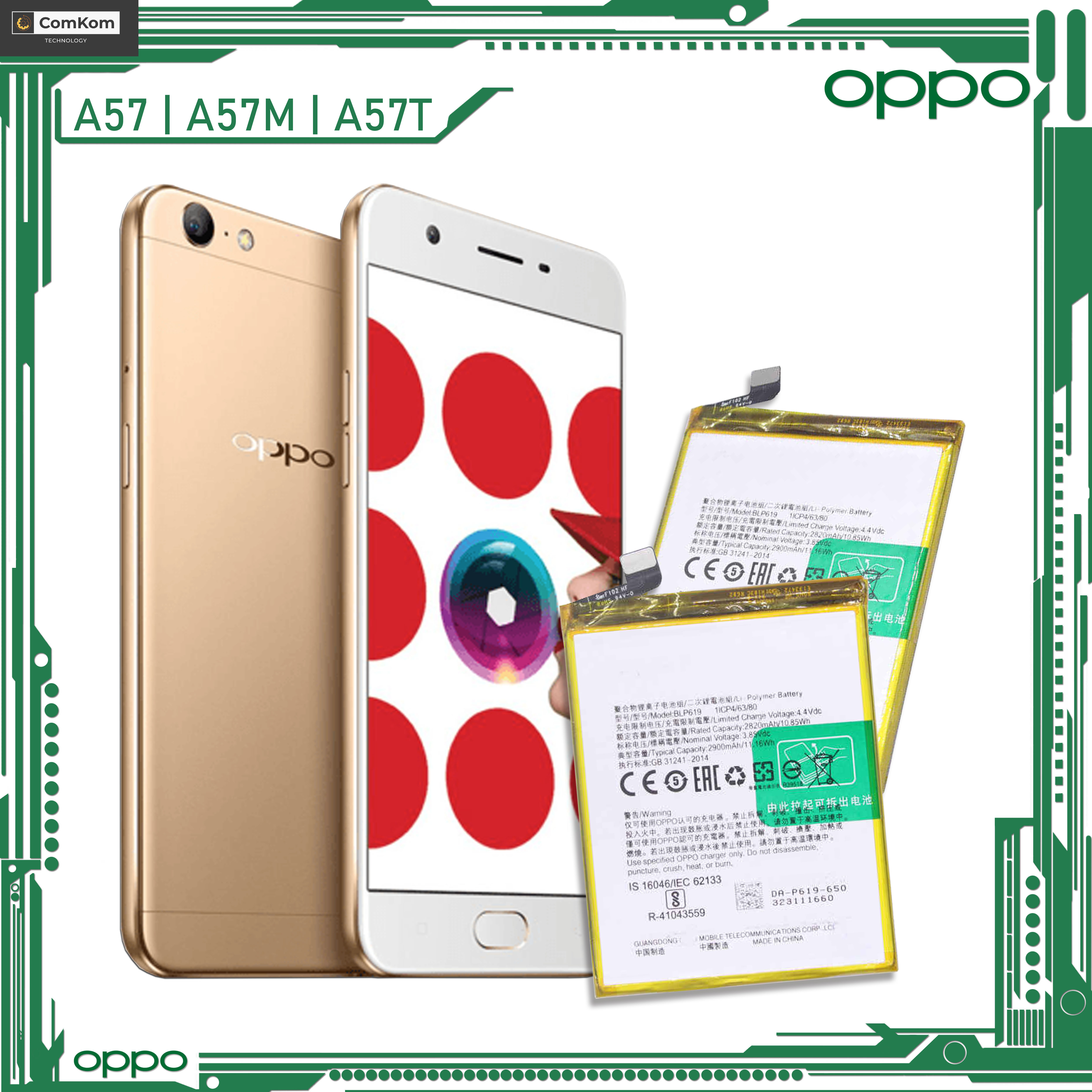 Battery for OPPO A57 | A57M | A57T | Li-Polymer Battery Model: BLP619 ...