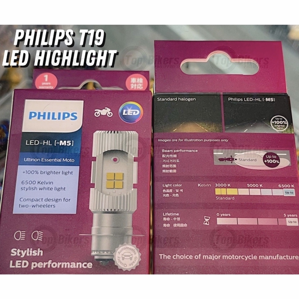 Philips LED Motorcycle Headlight Bulb M5 T19/1 Leg White 12V 6/6W | Lazada PH