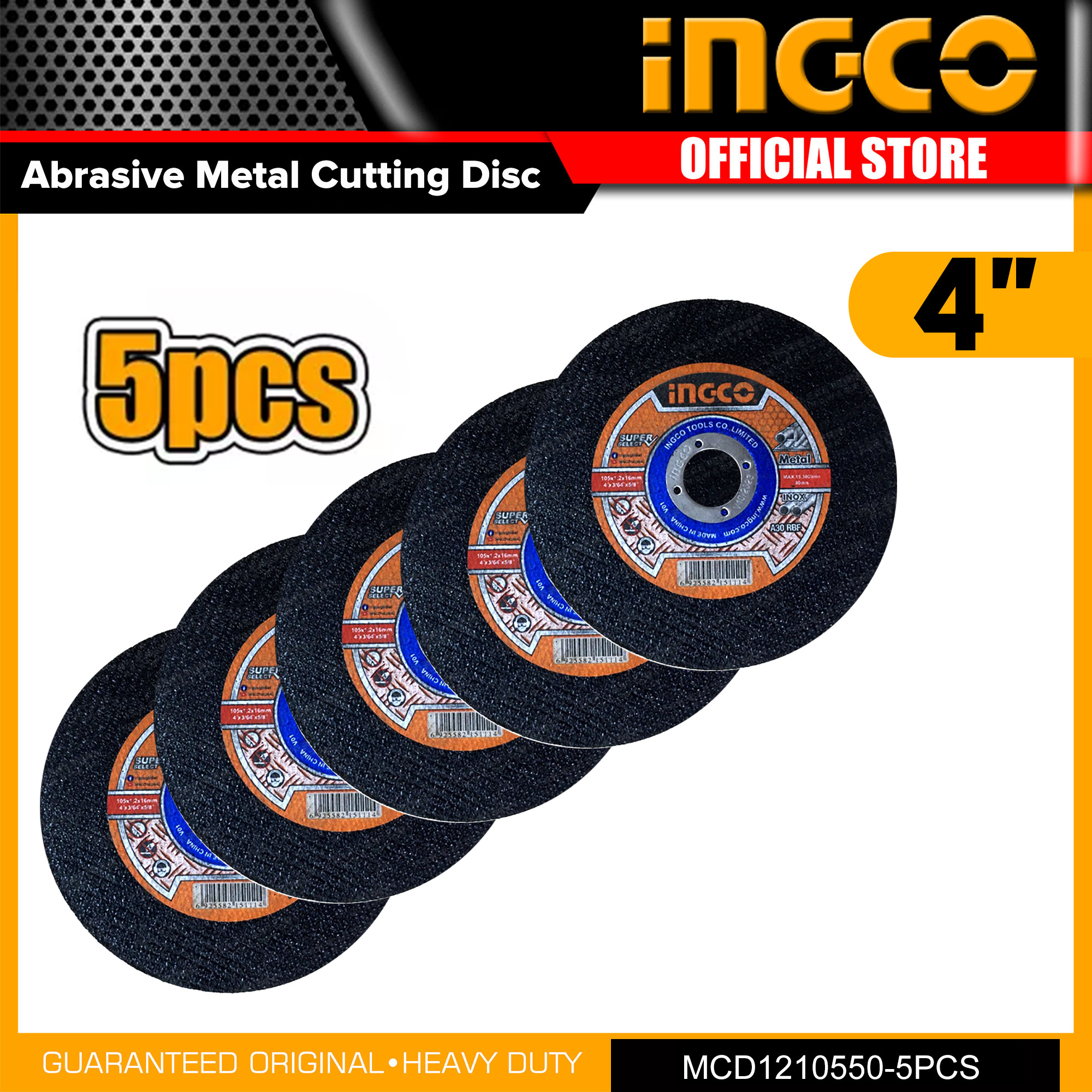 INGCO MCD1210550 (5PCS | 1PC) 4" Abrasive INOX Metal Cutting Disc Only ...