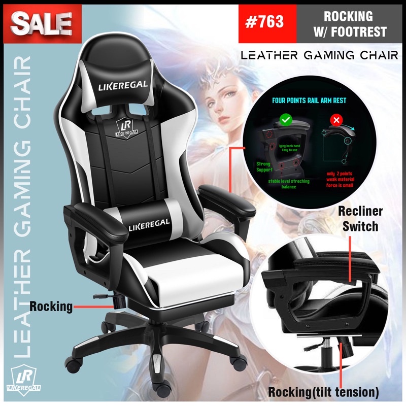 LIKEREGAL, ON OFF w Led Lights Footrest, Leather Gaming Chair Office ...