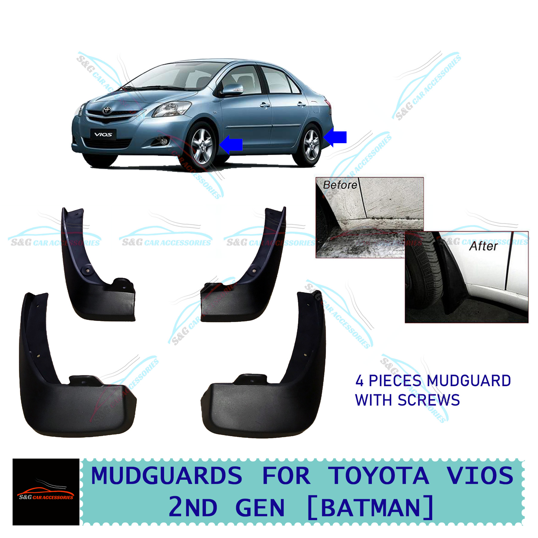 SG Mudguard for Toyota Vios 2008, 2009, 2010, 2011, 2012, 2013 2nd Gen ...