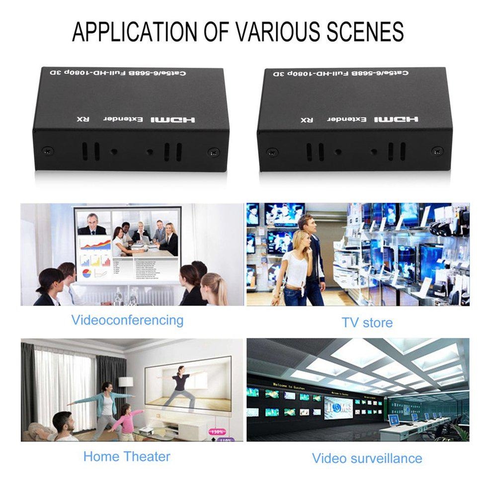 60M HDMI Extender Cat5e Cat 6 Ethernet UTP Signal HD to Lan Converter ...