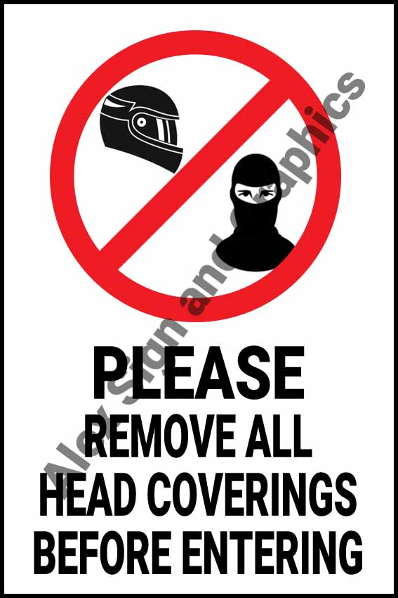 Please Remove All Head Coverings Before Entering PVC Signage (white ...
