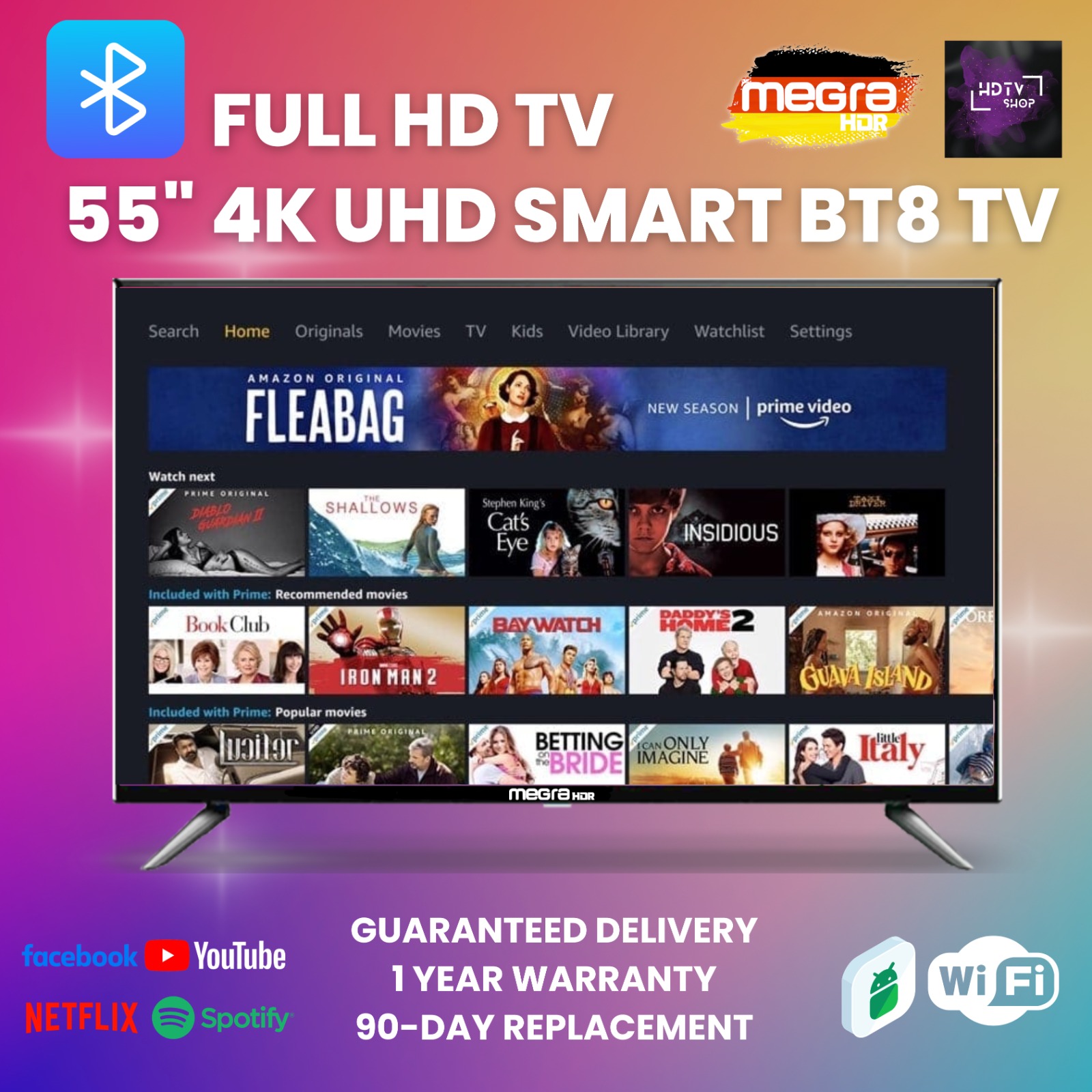 MegraHDR 55 inches 4K UHD smart tv with Bluetooth Android 11 TV Ultra ...