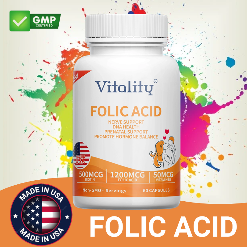 Folic Acid (Vitamin B6) 1200 mcg, with Biotin, Veggie Caps, | Support ...
