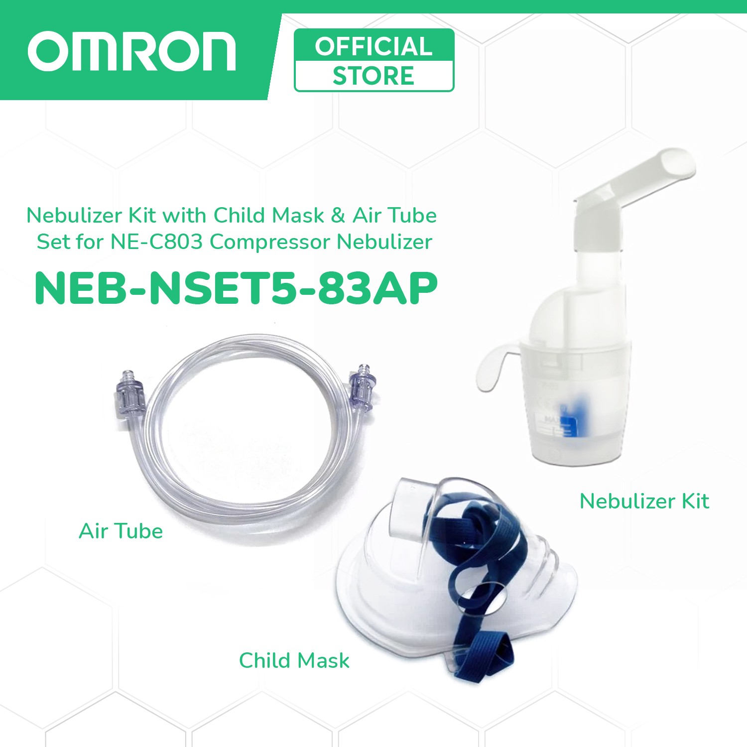 Omron NEB-NSET5-83AP Nebulizer Kit with Child Mask and Air Tube Set for ...