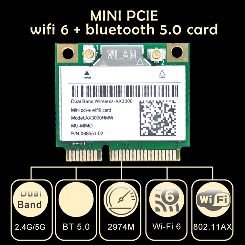 2974Mbps Wifi 6 Dual Band Wireless Half Mini PCI-E Network Wlan Wifi ...