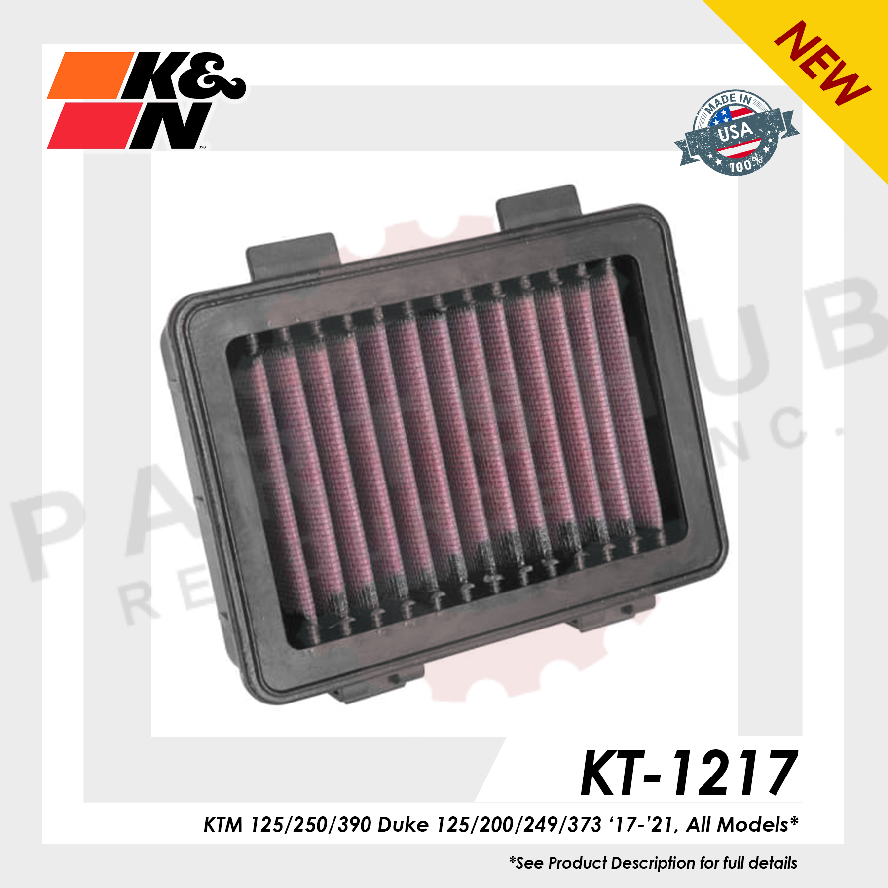 K&N AIR FILTER KT-1217 (KTM 125/250/390 Duke 125/200/249/373 ‘17-’21 ...