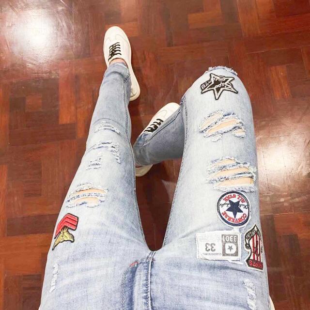 Destroyed Denim Patches Mens Skinny Jeans Strechable | Lazada PH