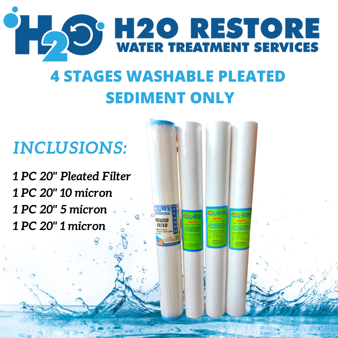 4 Stages of 20" x 2.75" Washable Pleated Filter / 10 micron / 5 micron ...