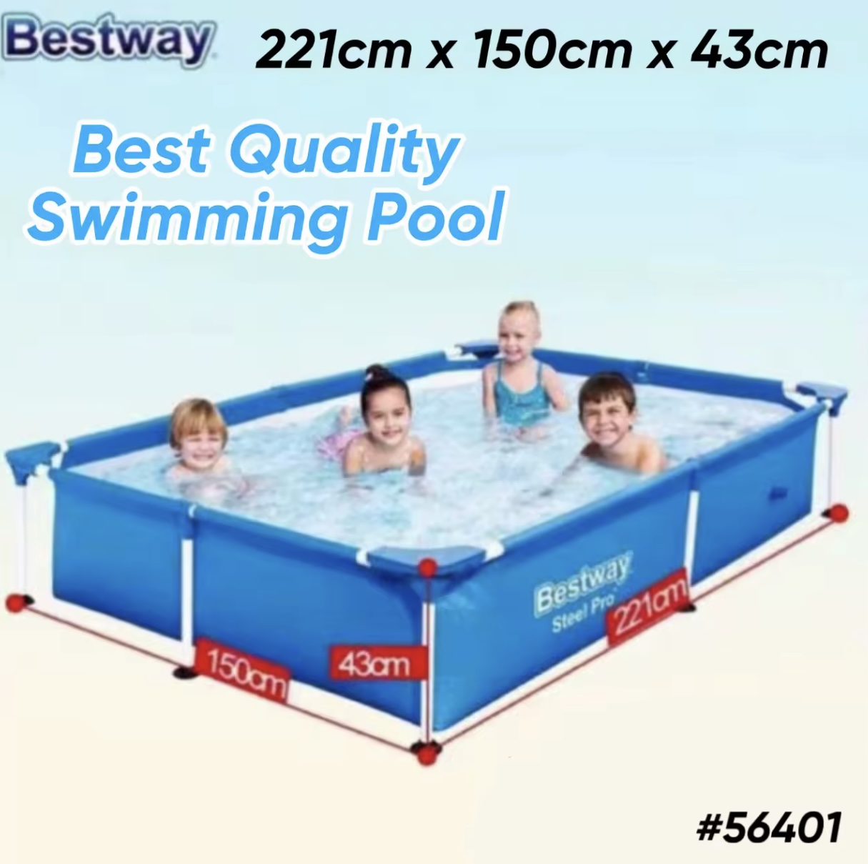 Bestway Steel Pro Frame Swimming Pool REctangular Folding Set 221*150 ...