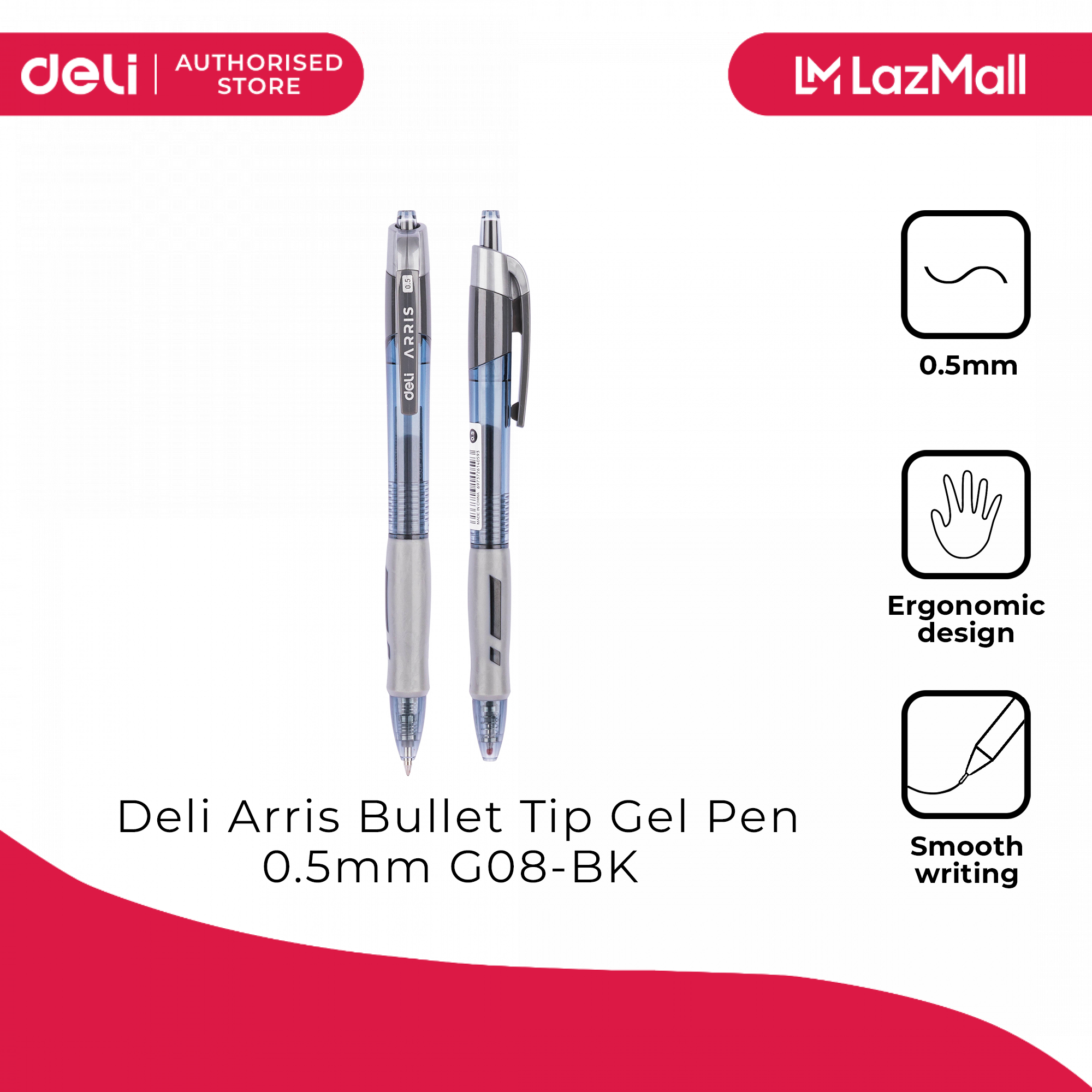 Deli EG08-BK Arris Bullet Tip Gel Pen 0.5mm Black 1PC | Lazada PH