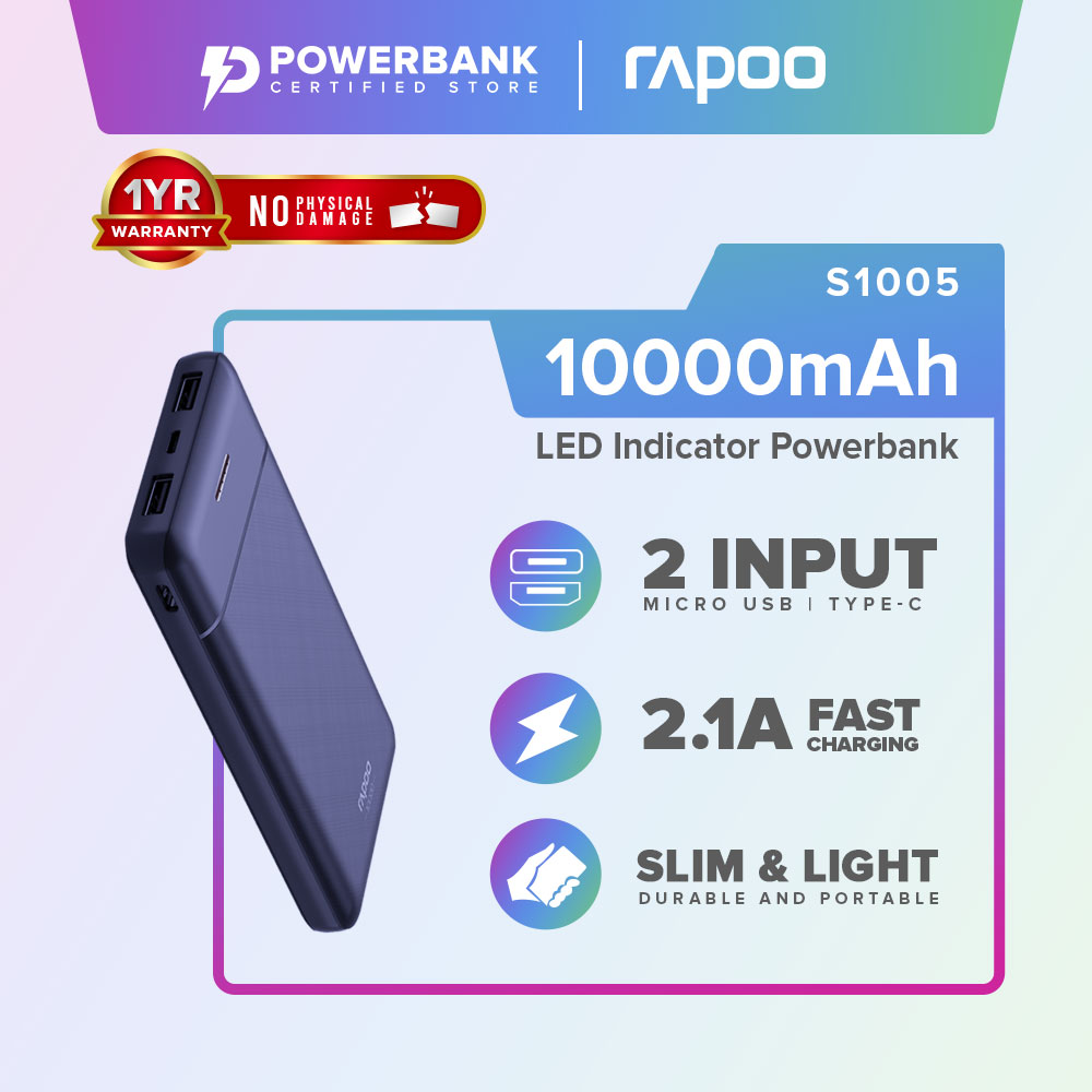Rapoo S1005 10000mAh/S2002 20000mAh Li-polymer Capacity Slim And Tiny 2.1A Quick Charging ...