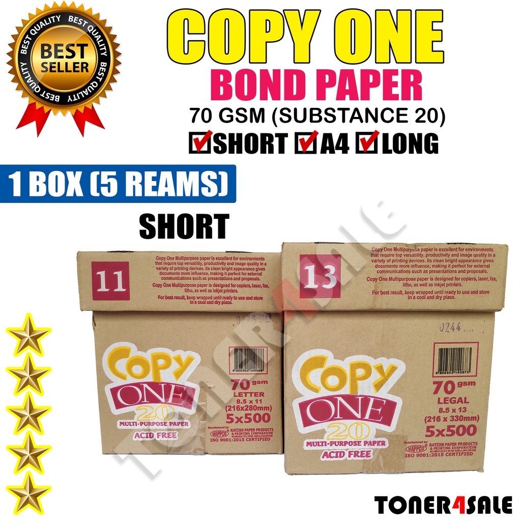 1 Box Hard Copy / Copy One Copyone Bond Paper Sub20 70gsm (1 Box / 5 ...