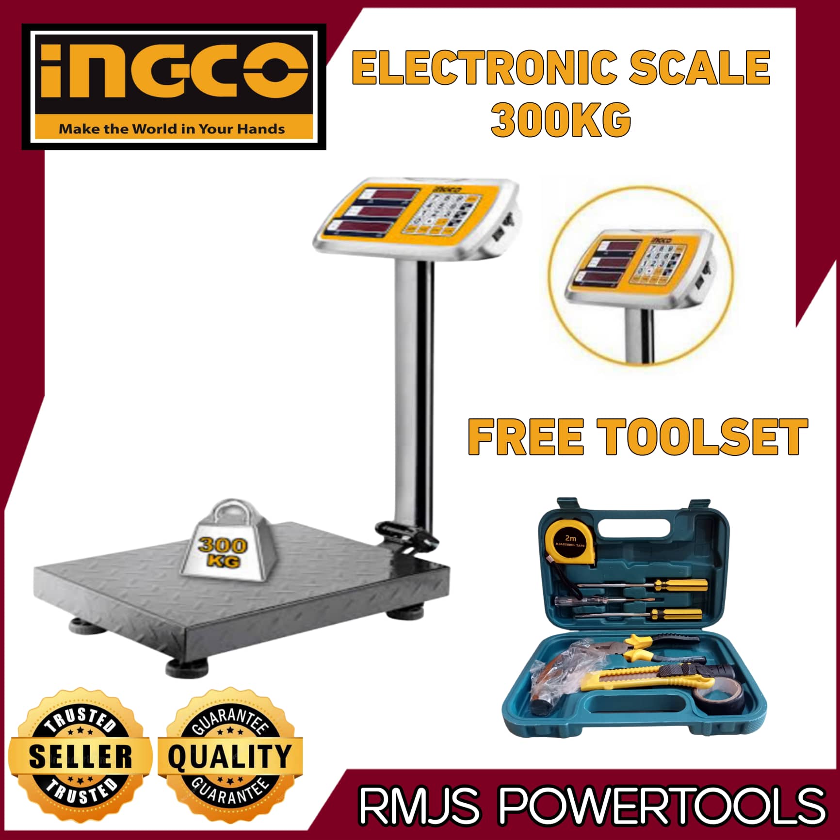 INGCO 300KG Capacity Electronic Scale HESA33003 with FREE TOOLSET ...