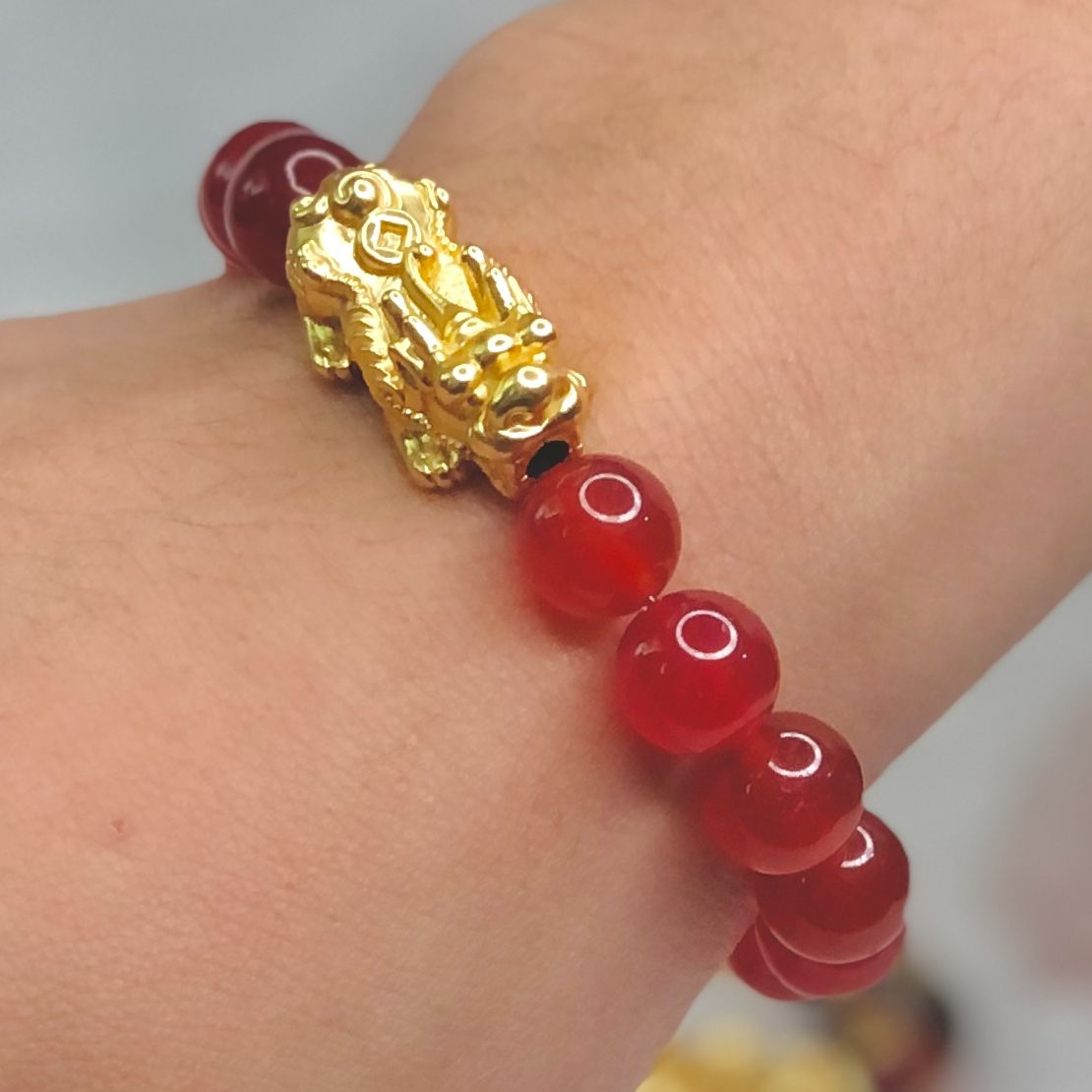 24k Gold Lucky Chinese Charm Piyao Bracelet (Red Agate Beads) | Lazada PH