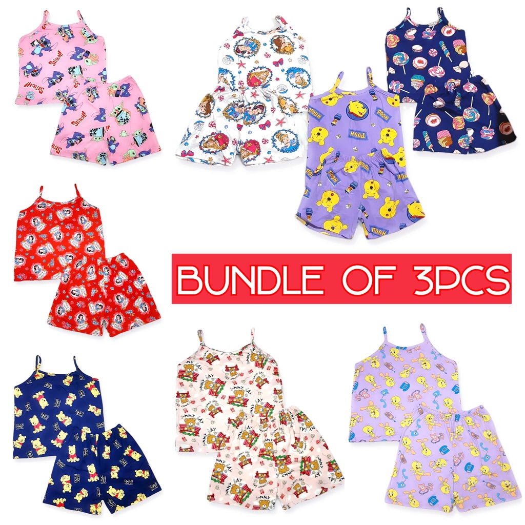 (3PCS TERNO NA PO) Terno for Kids Spaghetti Short Assorted Designs ...