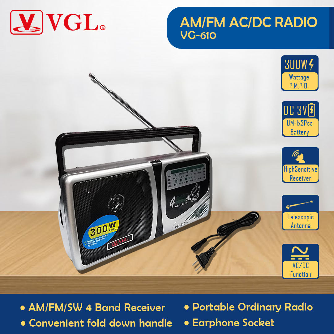 FREE SHIPPING, VG-610 300W Ordinary Radio 4 Band Receiver AM/FM AC/DC ...