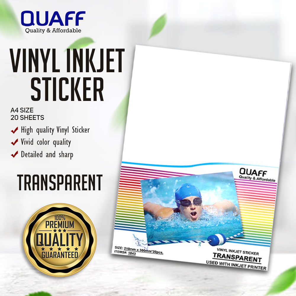 QUAFF Vinyl Inkjet Sticker Transparent / Glossy / Matte (20 Sheets) A4 ...