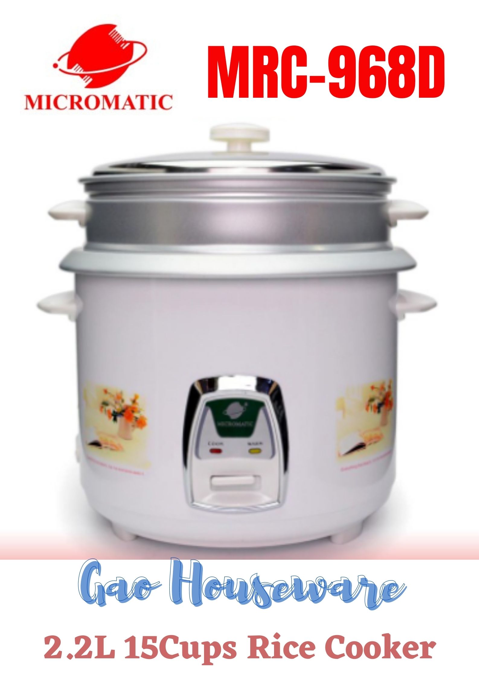 MRC-968D Micromatic 2.2L 15 Cups Rice Cooker With Steamer | Lazada PH