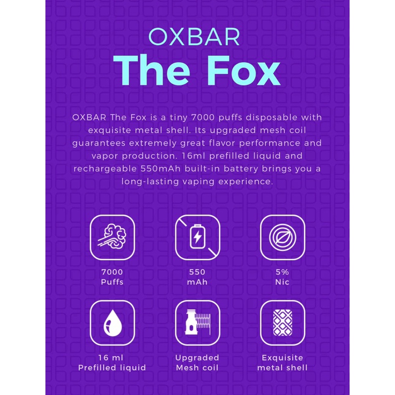Oxbar The Fox 7000 Puffs Disposable Pod Vape Oxva (LEGIT) | Lazada PH