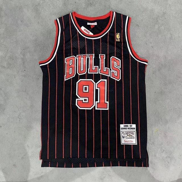 【Feb】 Blade rodman jersey number 91 bulls black red stripe embroidery ...