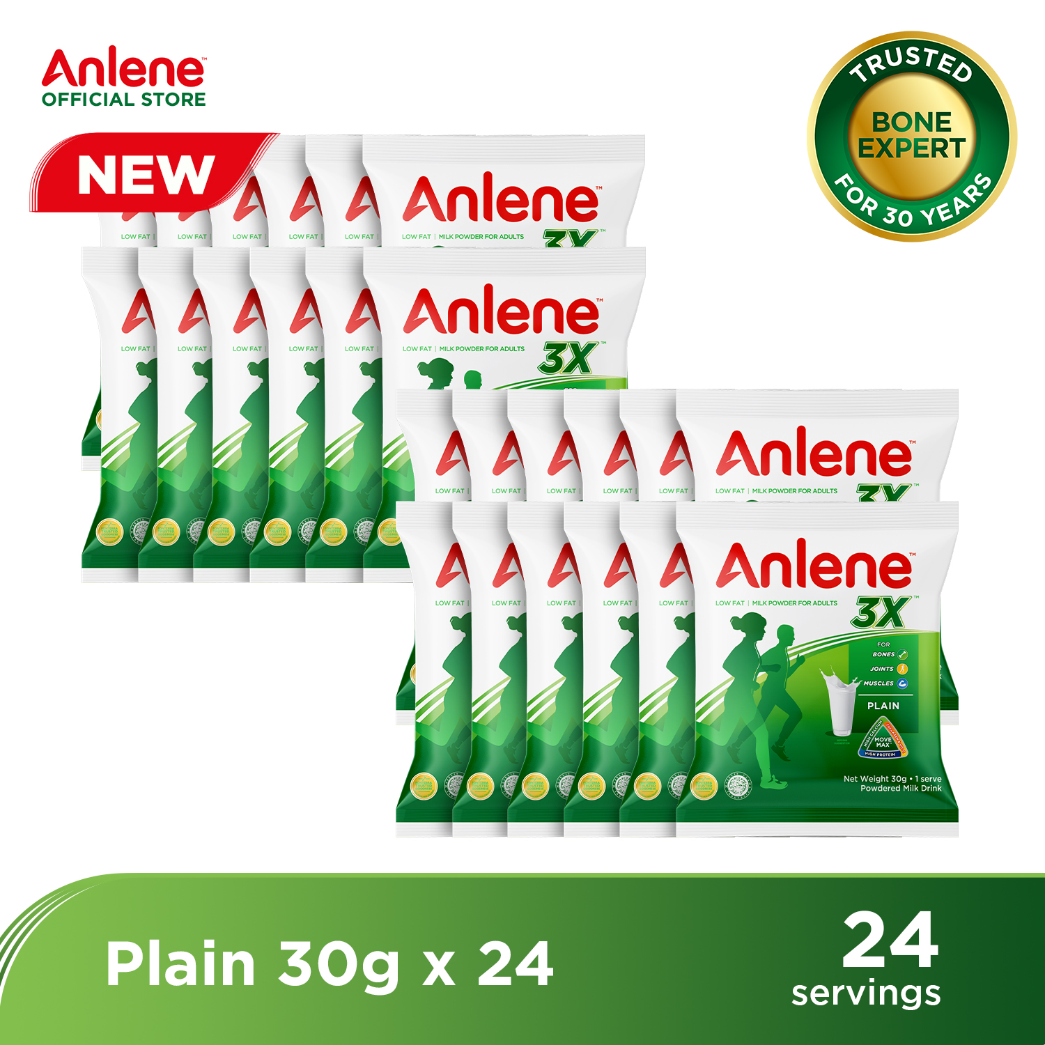 Anlene 3X Adult Milk Powder Plain 30g x24 (Sachet) | Lazada PH