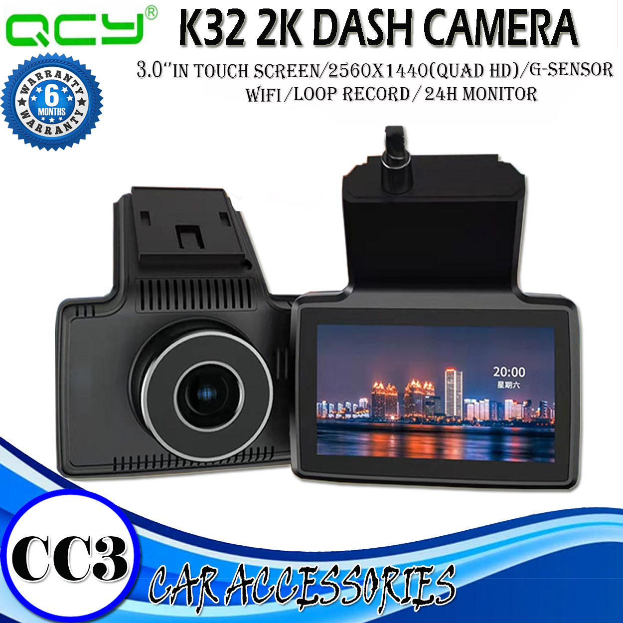 QCY K32 2K+1080P Dash Camera with Wifi / G-Sensor and Loop Recording ...