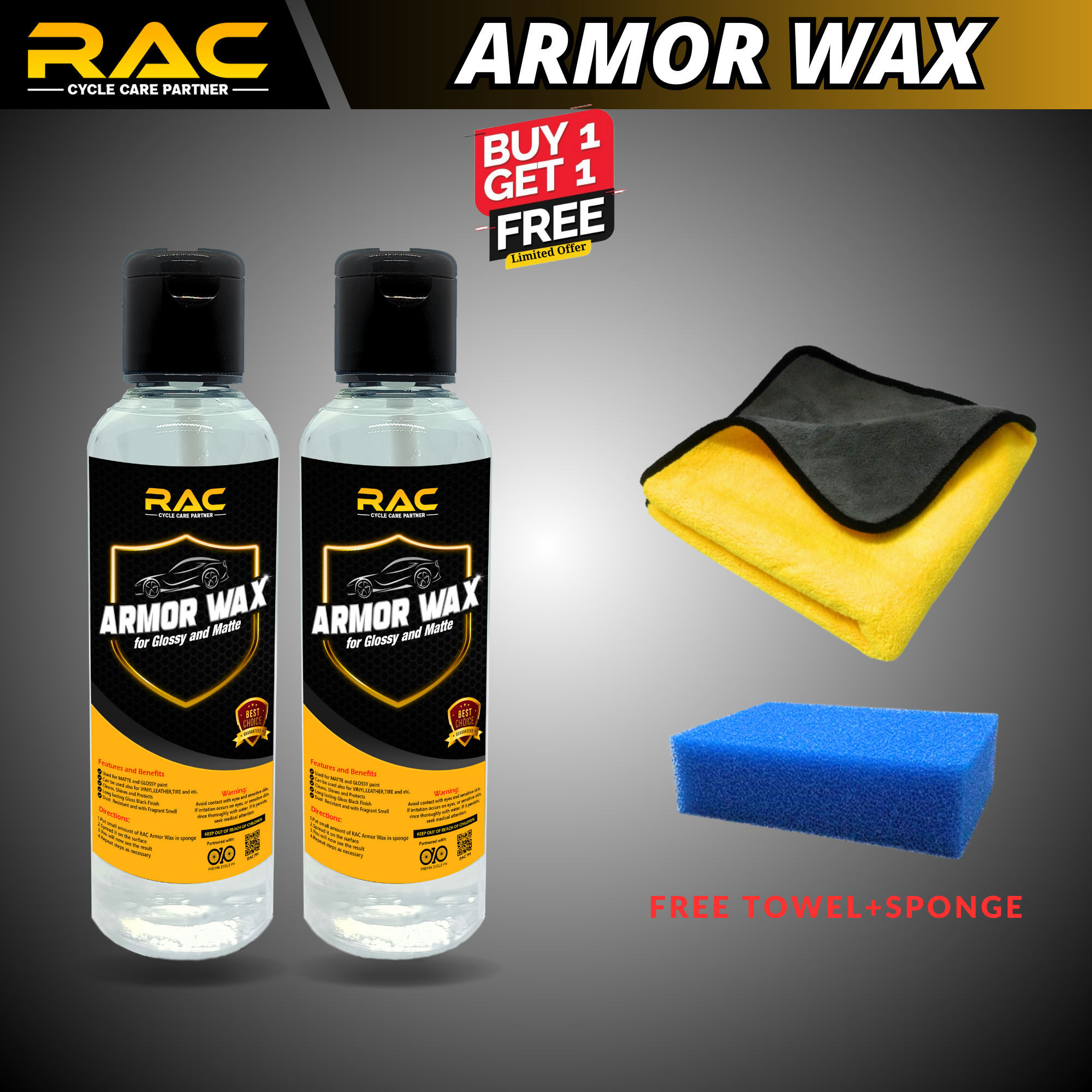 RAC Armor Wax for Glossy and Matte Buy 1 Take 1100ML Bike/Motorcycle ...