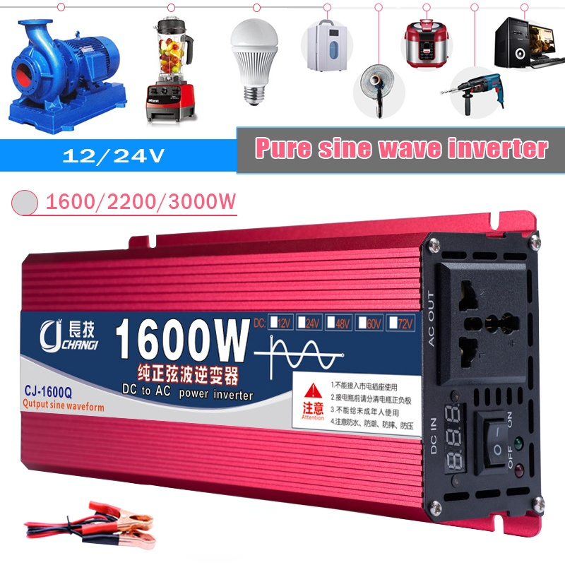 Inverter 12V 24v 220V 1600W 2200W 3000W 24V Dc To 60HZ 220V Ac Pure Sine Wave Voltage Converter ...