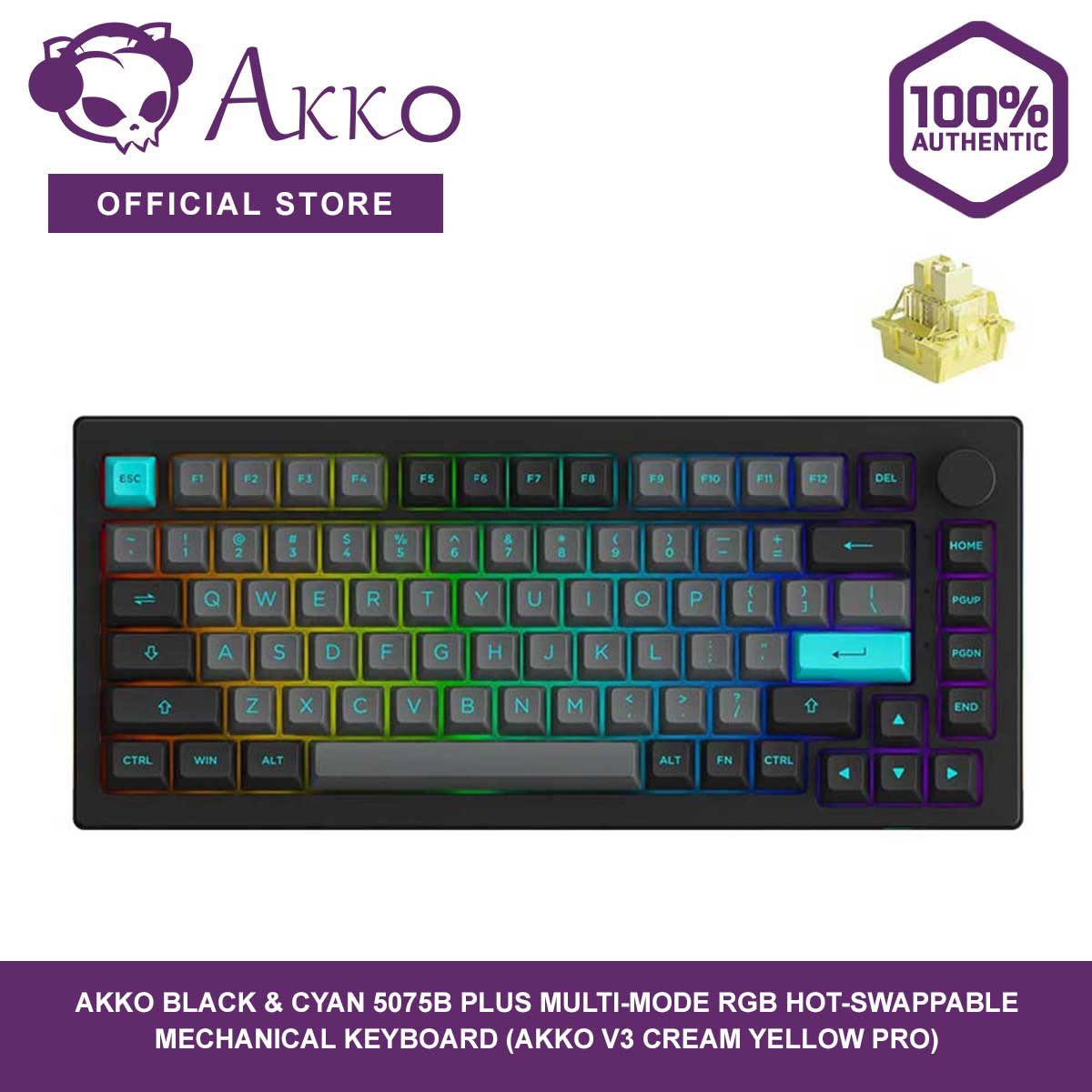 Akko Black & Cyan 5075B Plus Multi-Mode RGB Hot-Swappable Mechanical ...