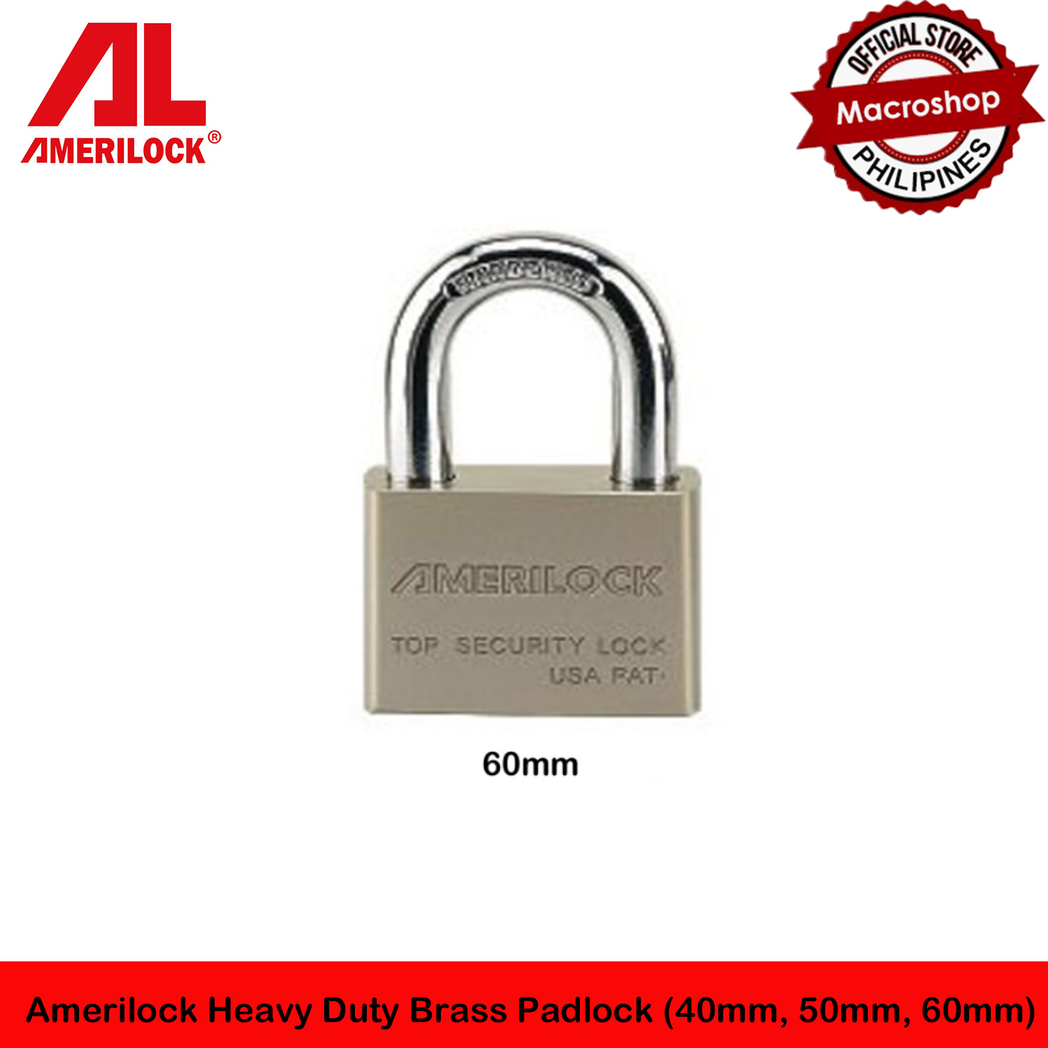 Amerilock Heavy Duty Brass Padlock for Gate Satin (40mm, 50mm, 60mm ...