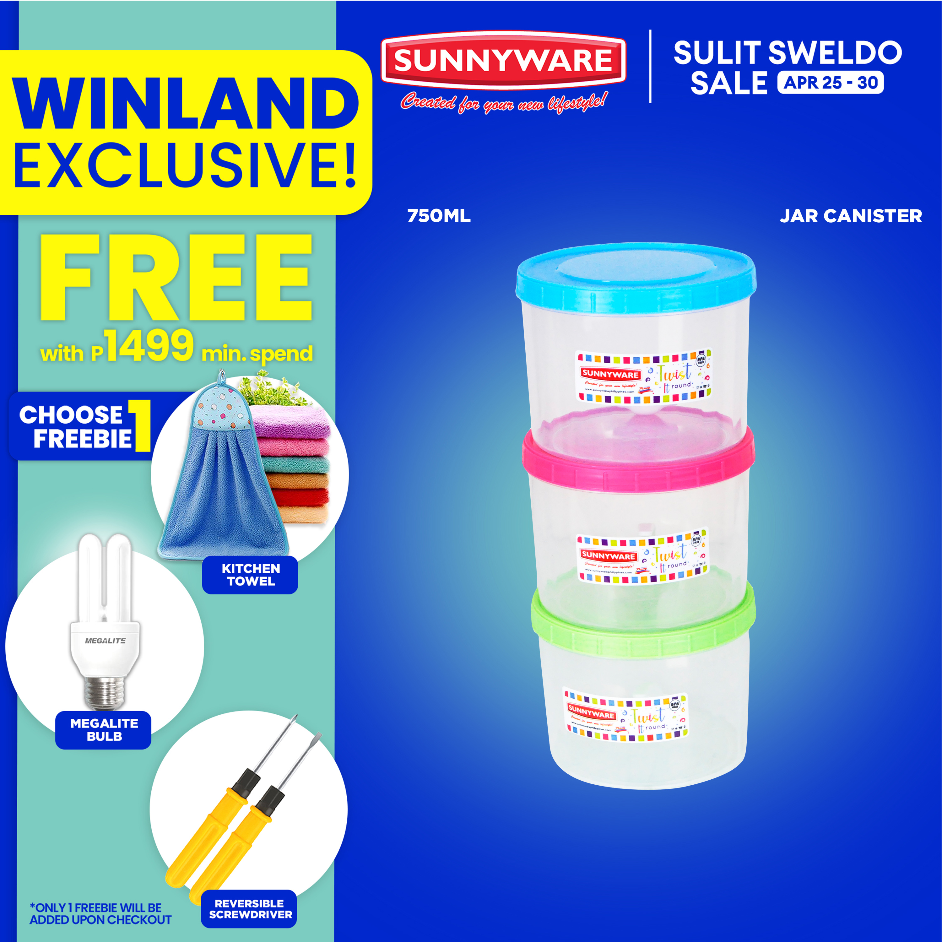 SUNNYWARE by Winland 750ml/0.75Liters Stackable Kitchen Jar Canister ...