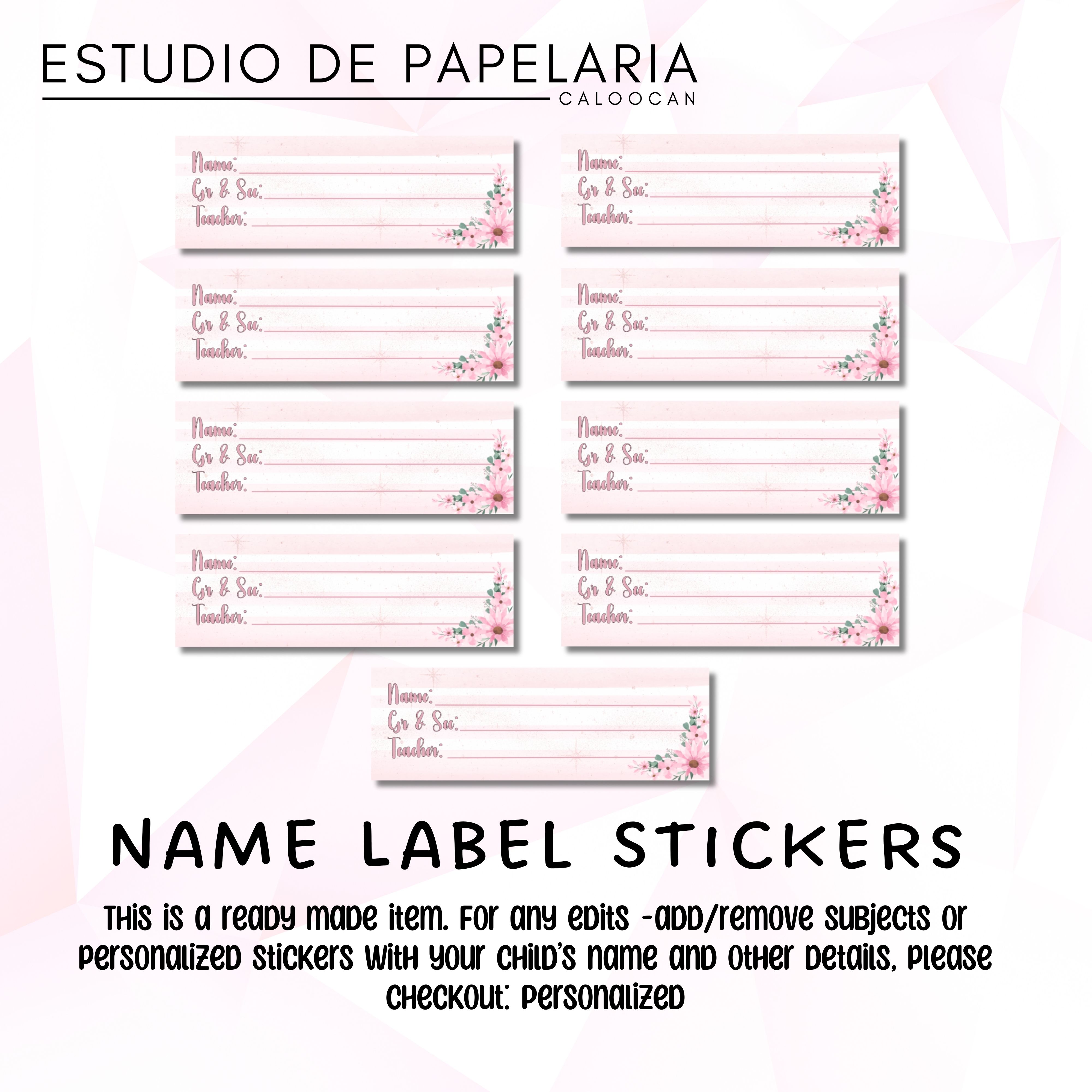 Estudio | Pink Coquette Inspired Subject Name Blank Label Sticker for ...
