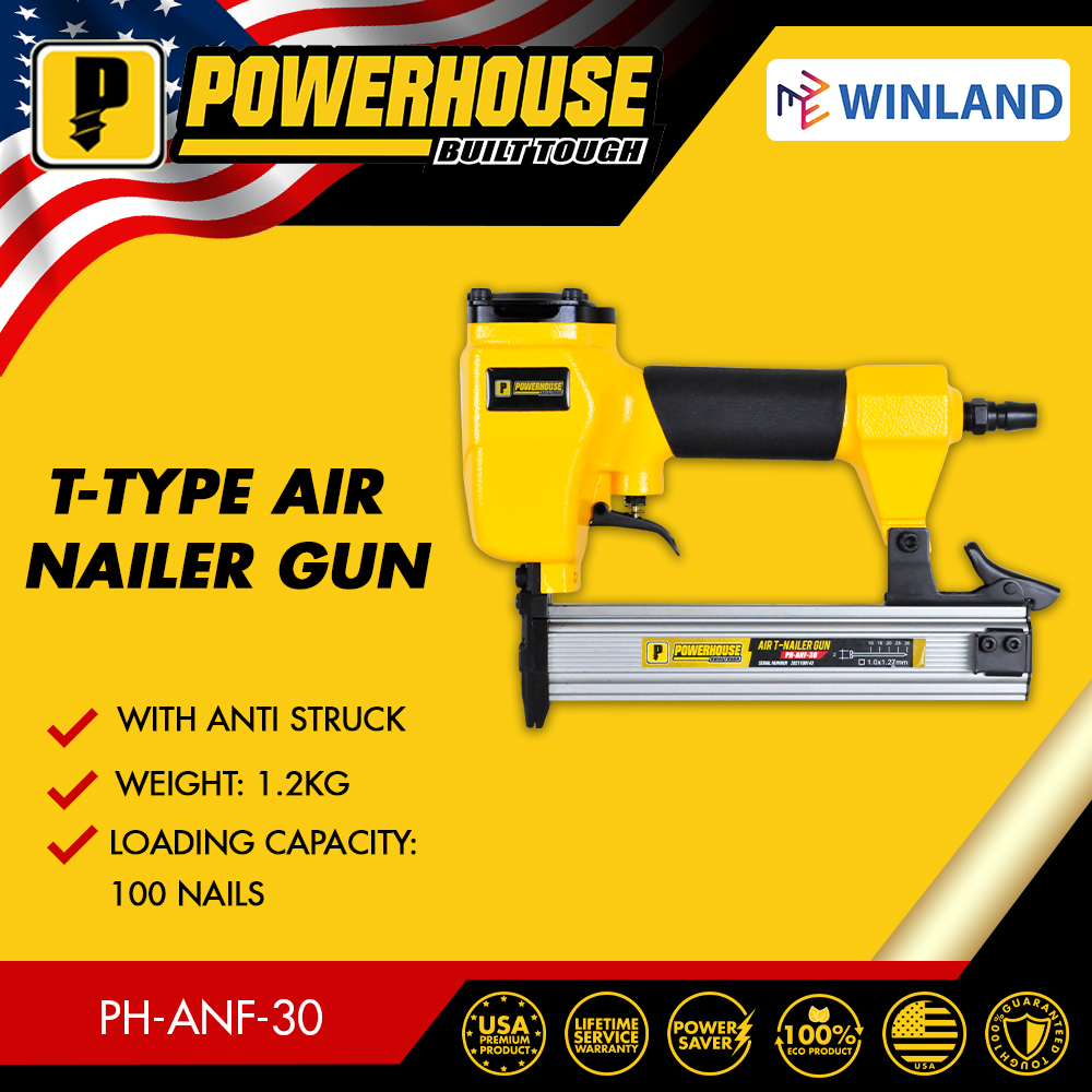 POWERHOUSE by Winland PH-ANF-30 T-Type Air Nailer Gun with Anti Struck ...