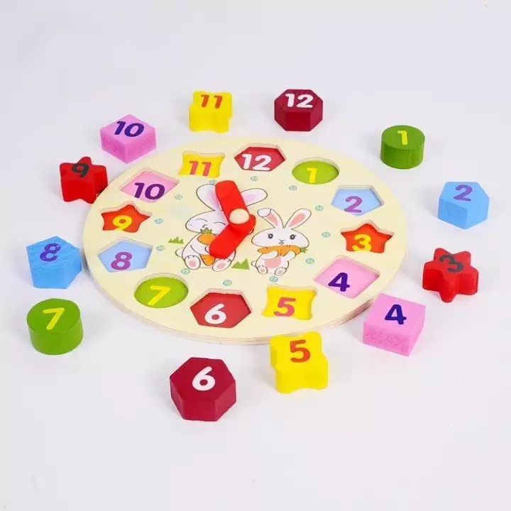 Children Cartoon Rabbit Puzzle Educational Wooden Digital Geometry ...