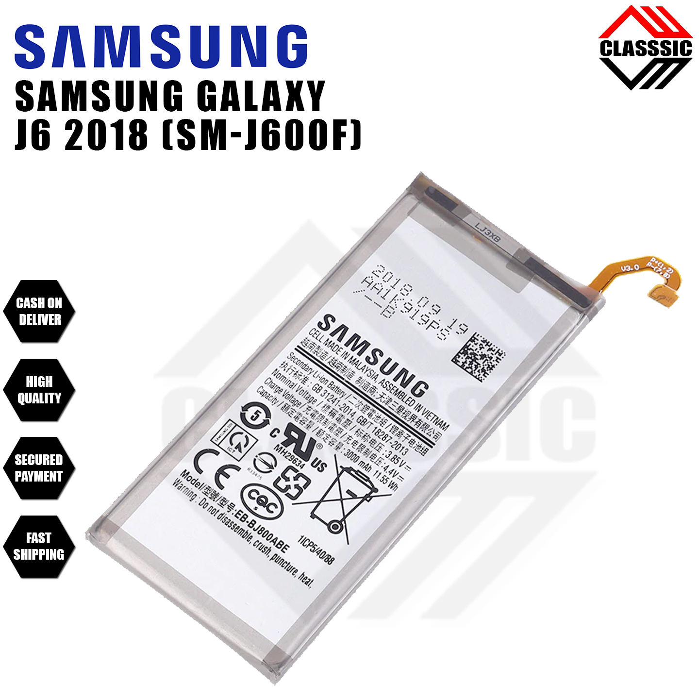 Original Battery For Samsung Galaxy J6 (2018) Battery SM-J600F SM-J600H ...