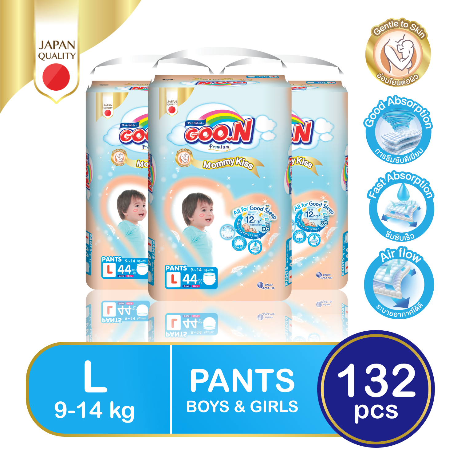 GOO.N Premium Mommy Kiss Diaper Pants L44 x 3 Packs (132 pads) | Lazada PH