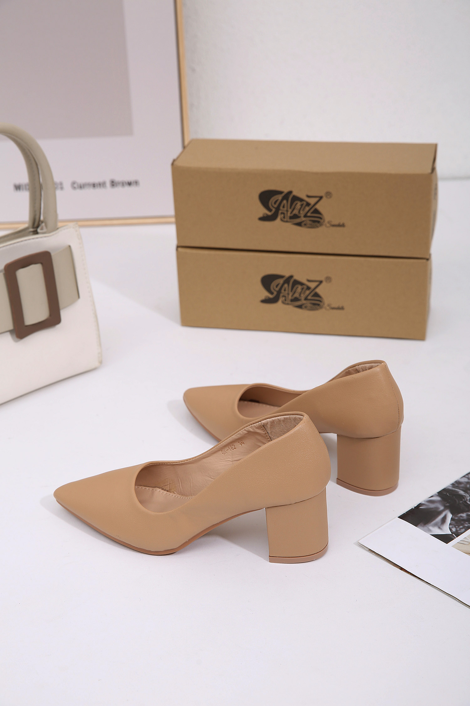 NEW 2 Inch Korean Pointed Toe Closed Toe leather Block Heel shoes Women ...