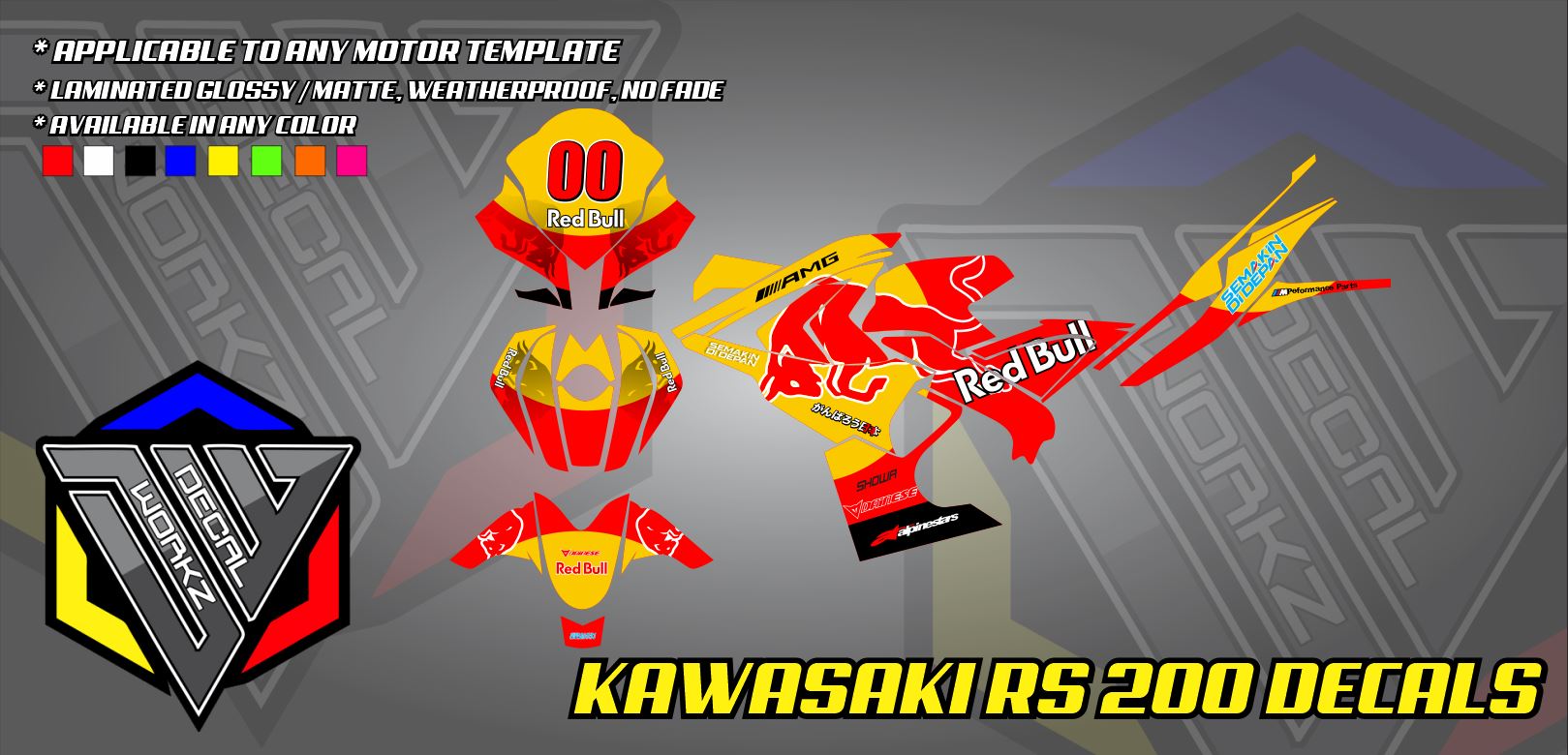KAWASAKI RS 200 STICKER DECALS, RED BULL | Lazada PH