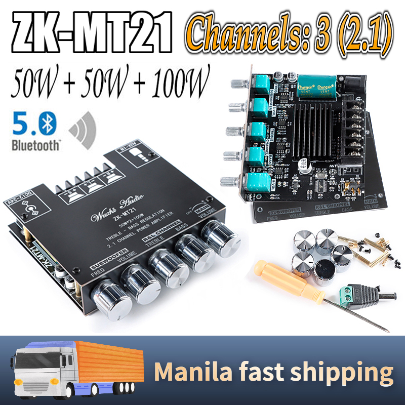 🇵🇭 ZK-MT21 Mini Amplifier 2.1 Channel Bluetooth 5.0 Subwoofer Digital Amplifier Board 50WX2+100W ...