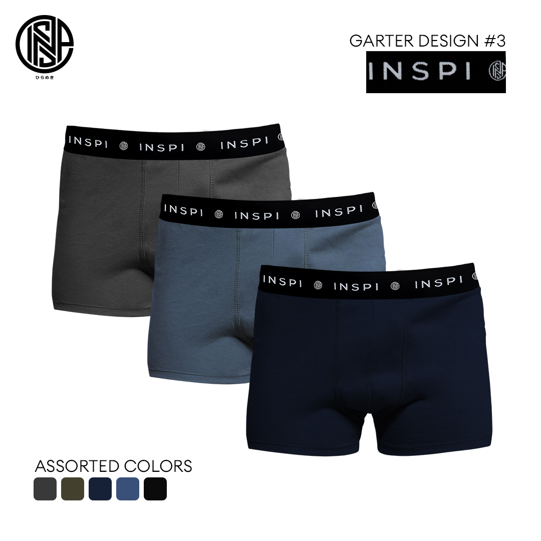 INSPI Basics 3pcs Set Boxer Brief for Man Assorted Colors Boxers Shorts Underwear for Men Black ...