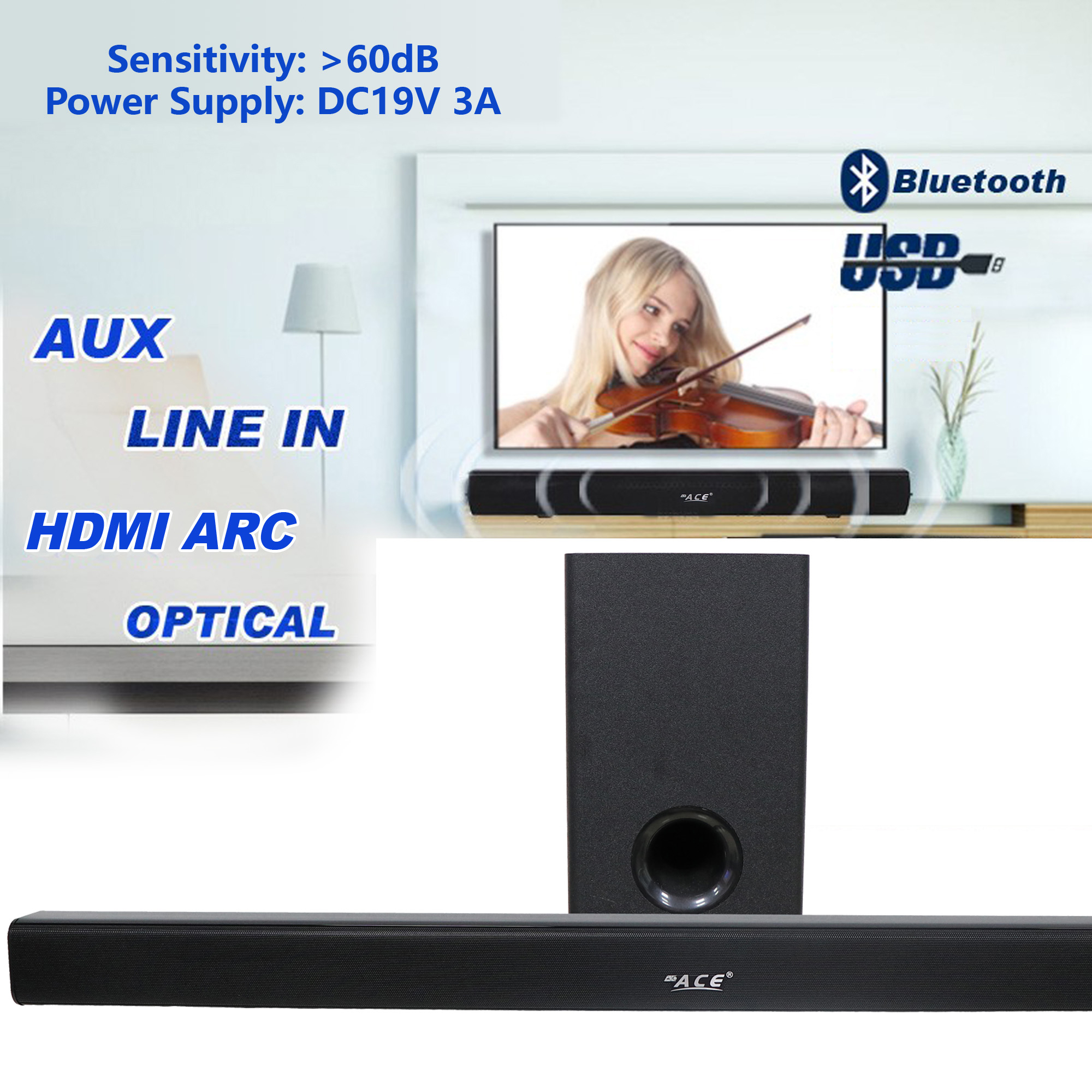 Ace BT-K008 Home Theater Bluetooth Soundbar (Black) | Lazada PH