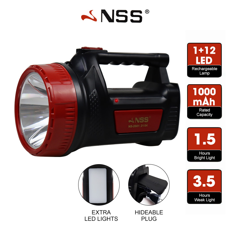 NSS Super Ultra-Bright LED Searchlight Flashlight 1000mAh Rechargeable ...