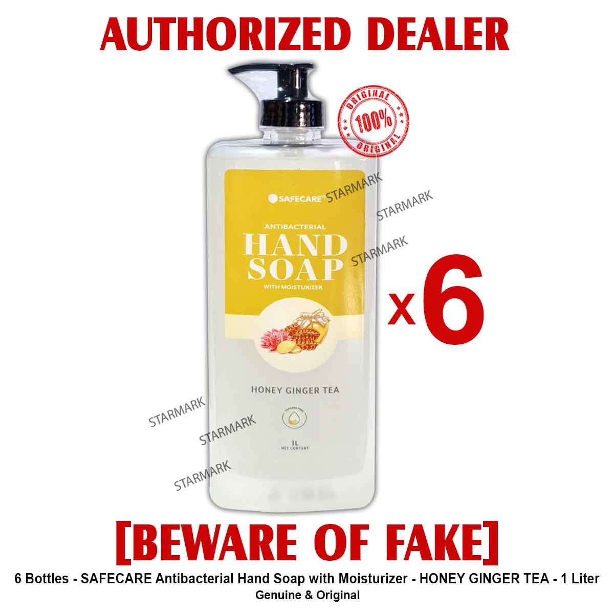 SAFECARE Antibacterial Hand Soap 1 Liter HONEY GINGER TEA Liquid Soap ...
